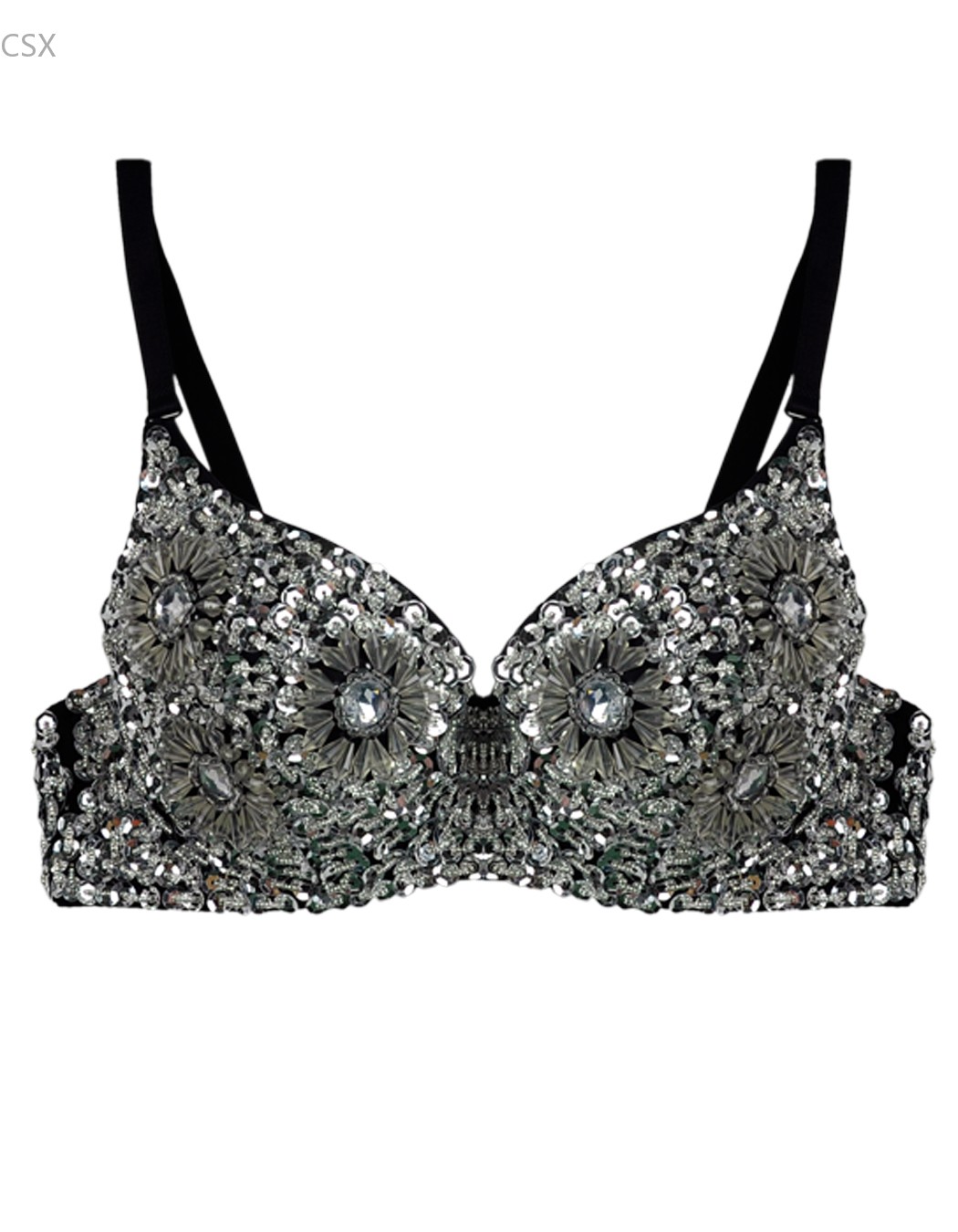 MwOiiOwM Women's Beaded Sequins Embellished Bra B/ C Cup Belly Dance ...