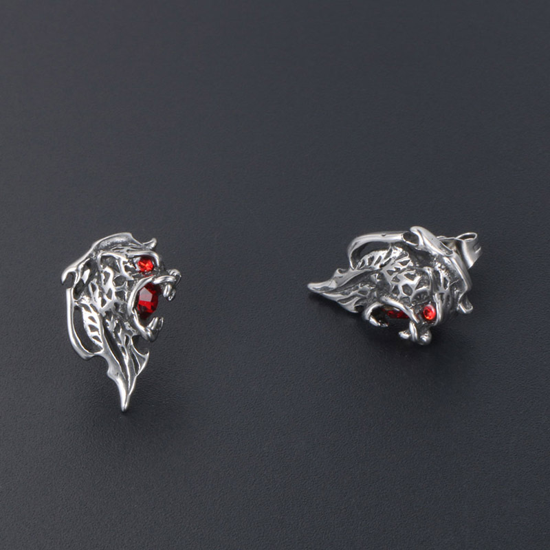 【Quality certifications】Men's Titanium Lion Earrings with Diamonds and ...