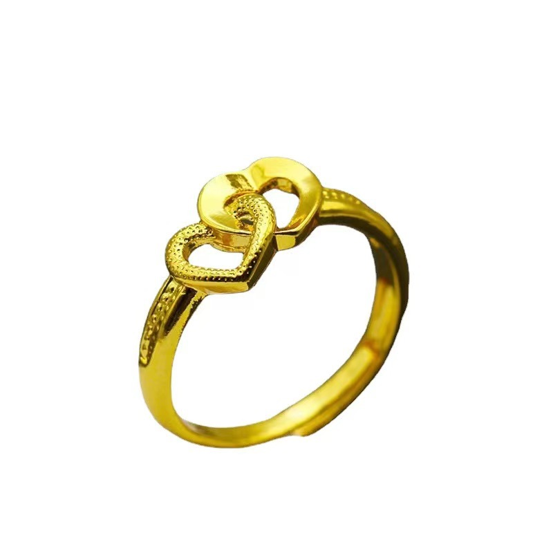 【I was hyped up】Gold-plated double love ring female brass plating ...