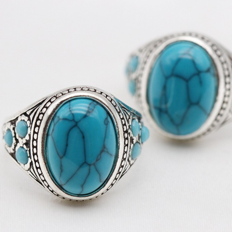【Hottest Trends】Long Rui TEMU new vintage turquoise ring zinc alloy men ...
