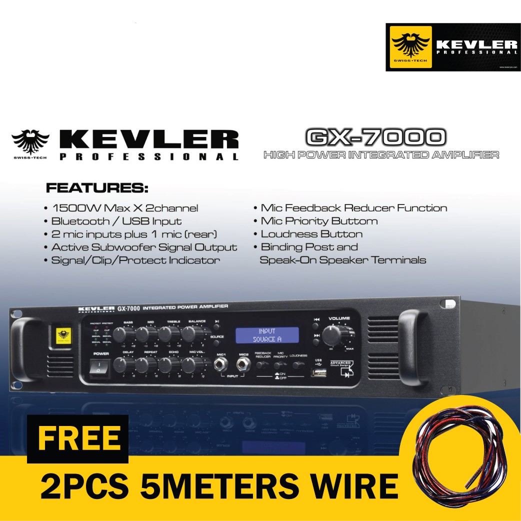 Kevler GX-7000 1500W x 2 High Power Integrated Amplifier Bluetooth/USB ...