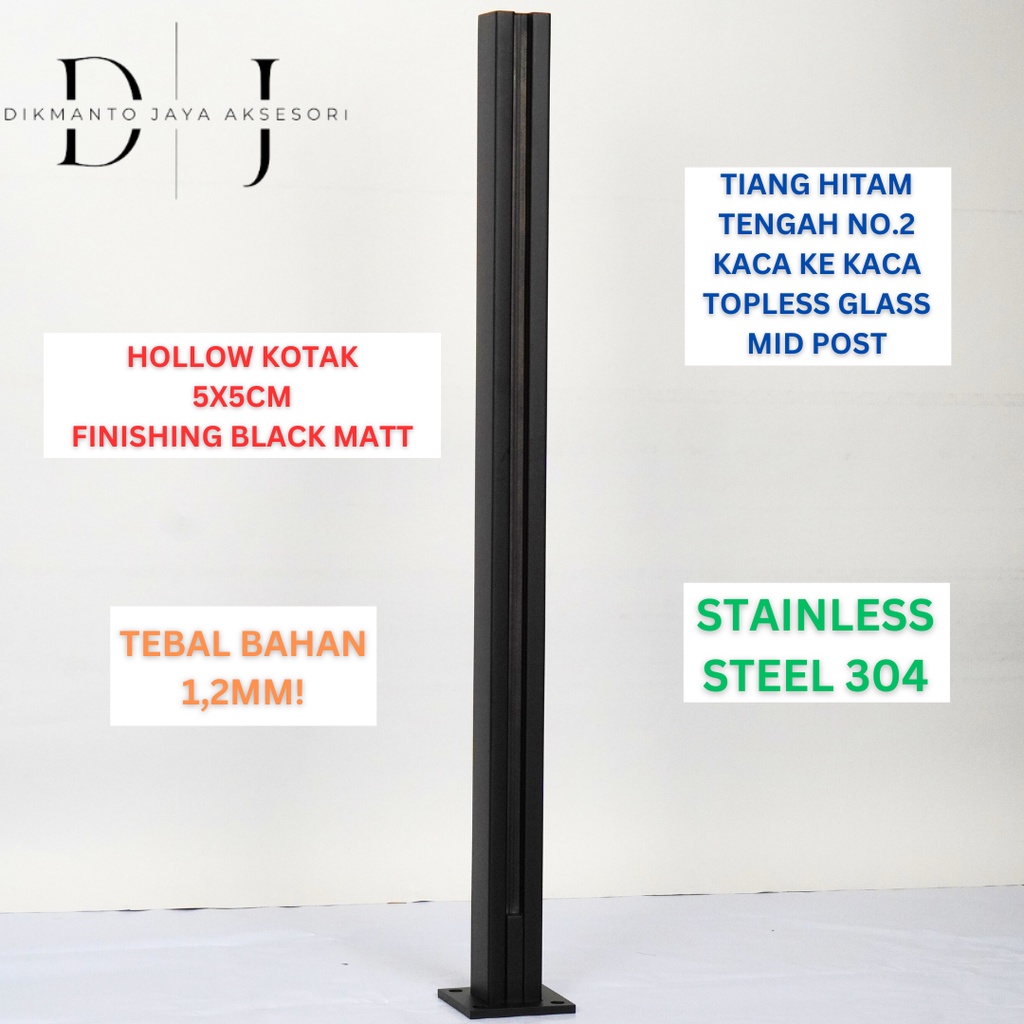 Tiang Railing Kaca Tengah Hollow Hitam Stainless Steel 304 (Topless ...