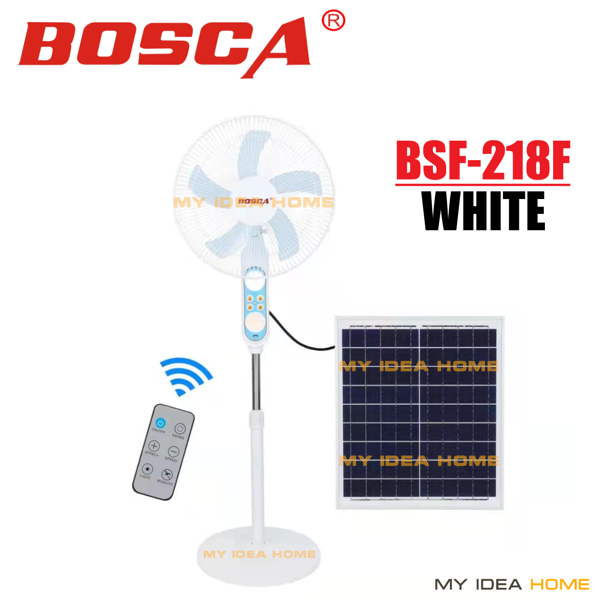 BOSCA Solar Stand Fan 16 inches AC/DC Dual Power Rechargeable Solar ...