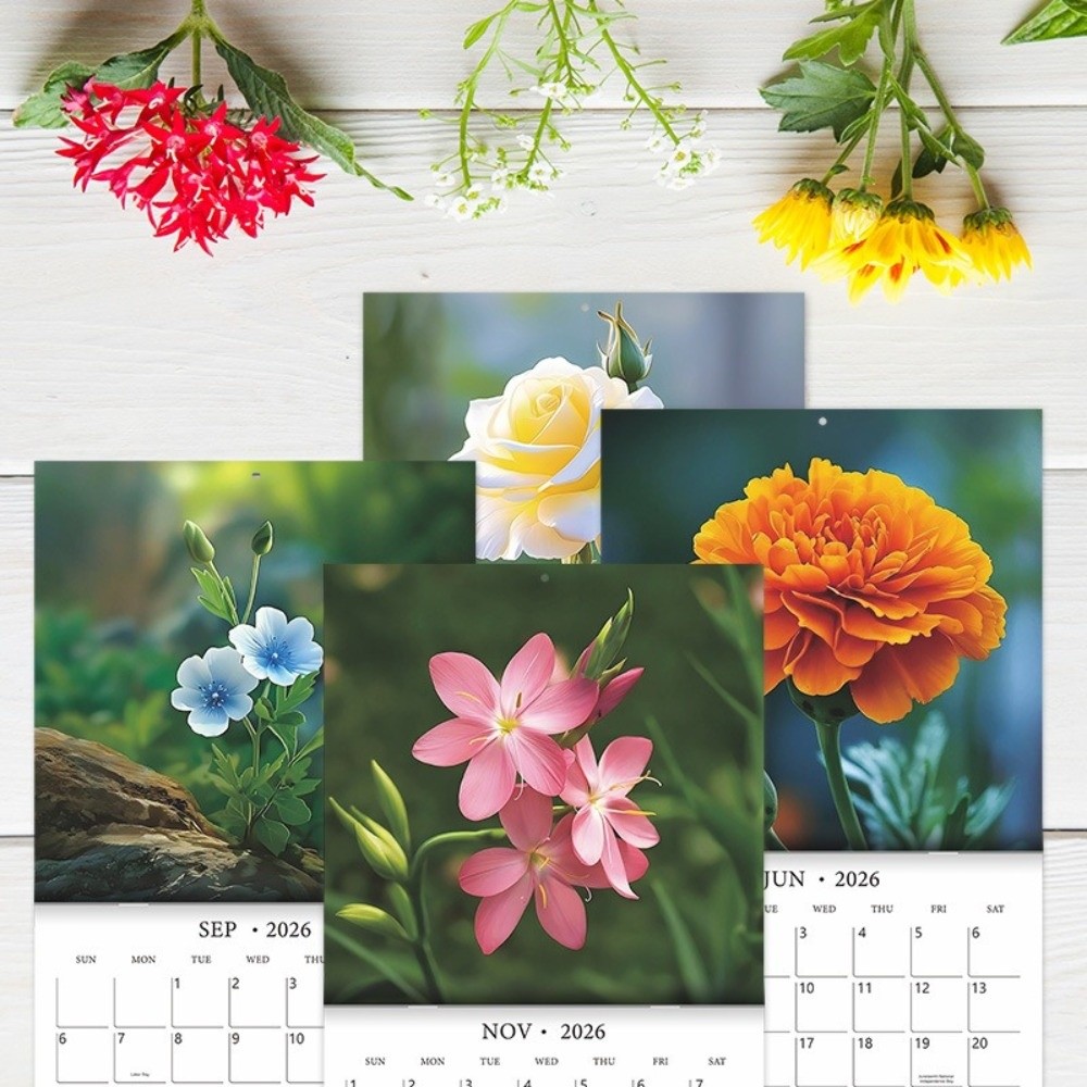 Aesthetic 12 Month Flowers Themed Wall Calendar Thick Paper Decorative ...