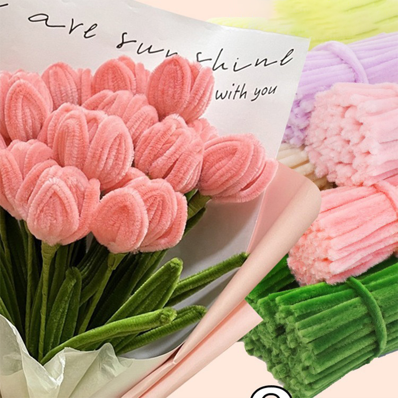 100Pcs Colorful Chenille Stem Twisted Rod Wool Root Fluffy Bar Iron ...