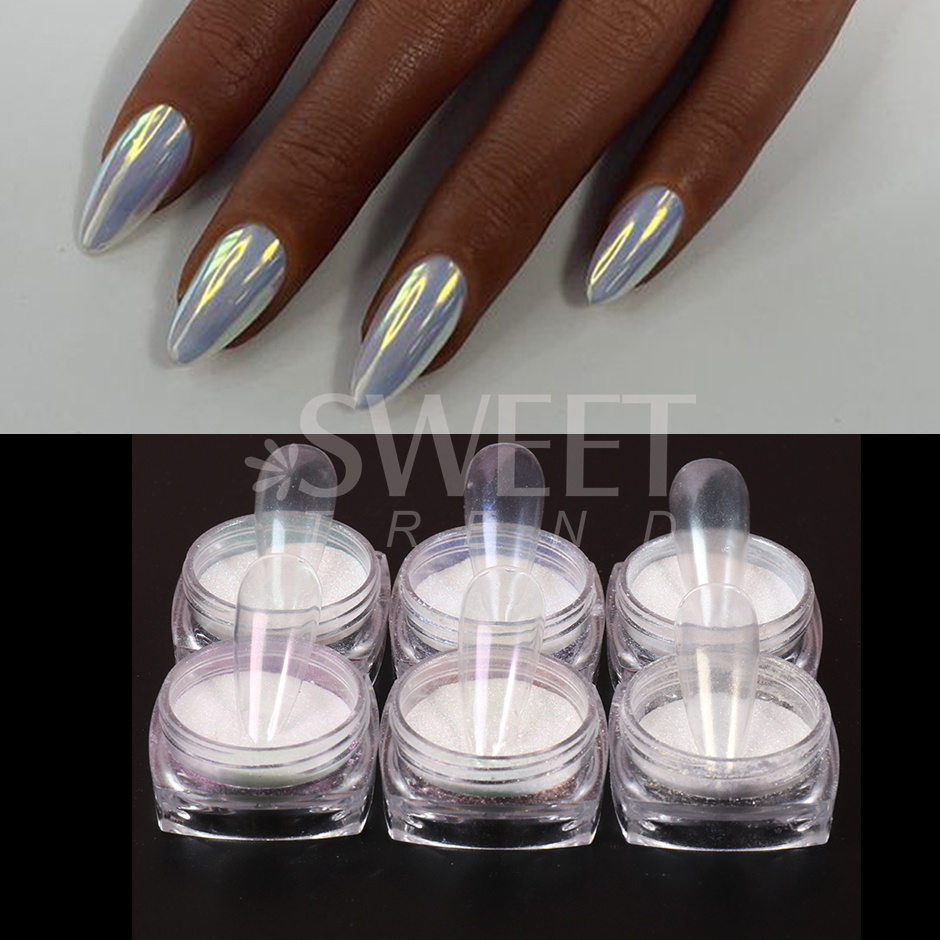 Mirror Pearl Shell Nail Powder Glimmer Moonlight White Chrome Pigment ...