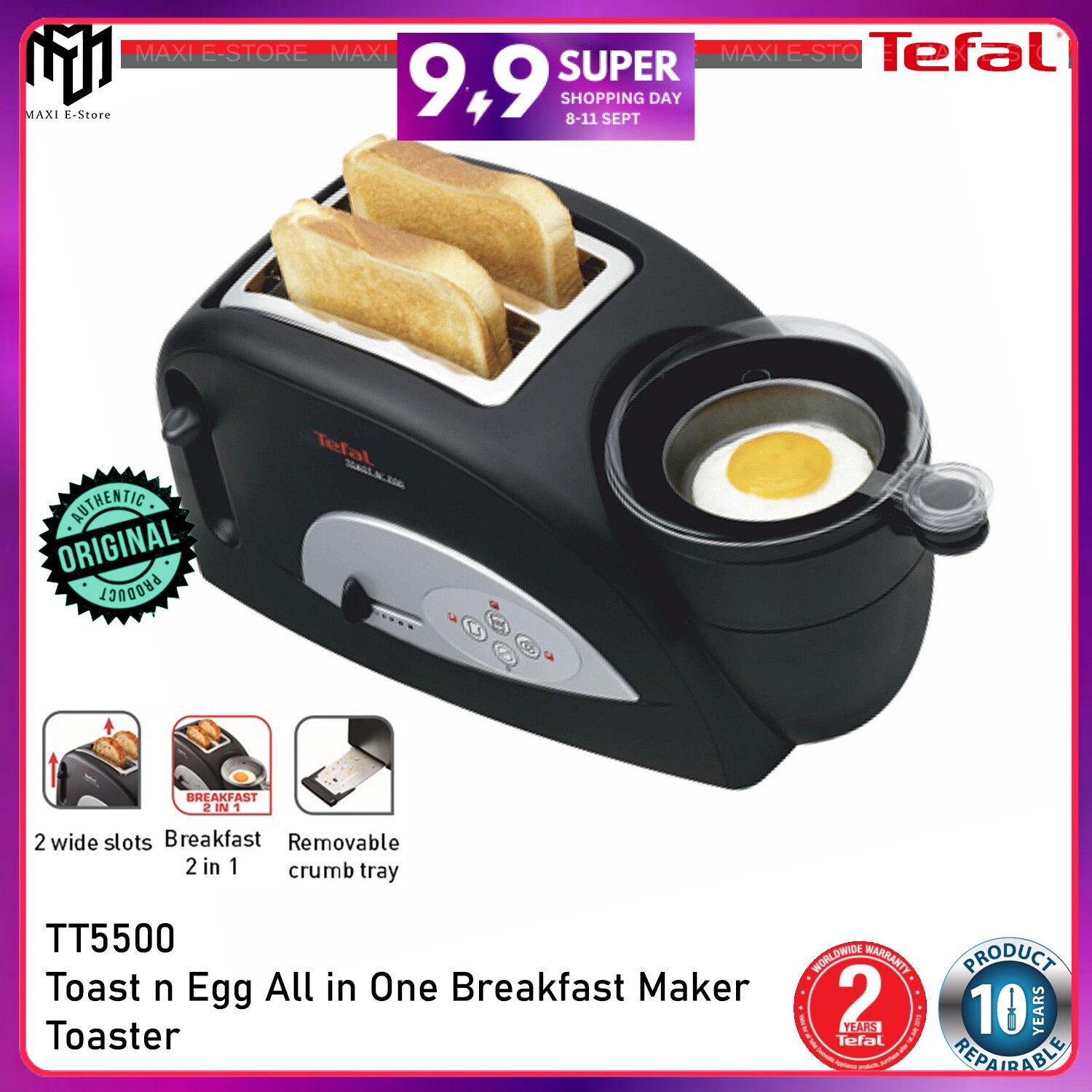 Tefal TT5528 Toast N' More Complete Breakfast Machine / TT5500 Toast N ...