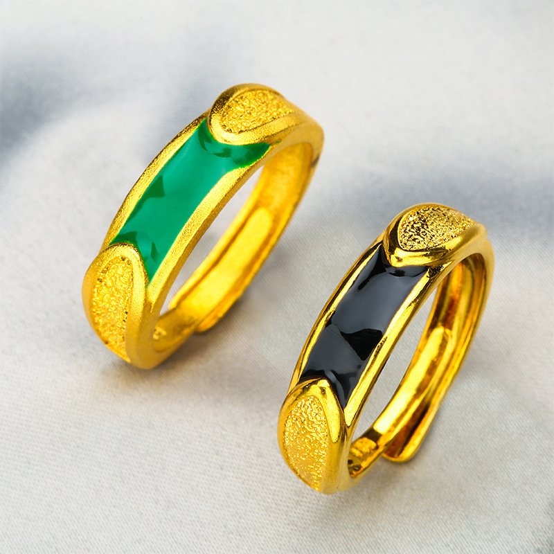 【New Arrivals】Frosted Edge Plated Gold Color Ring Green Enamel Color Glue Drops Men's and Women ...