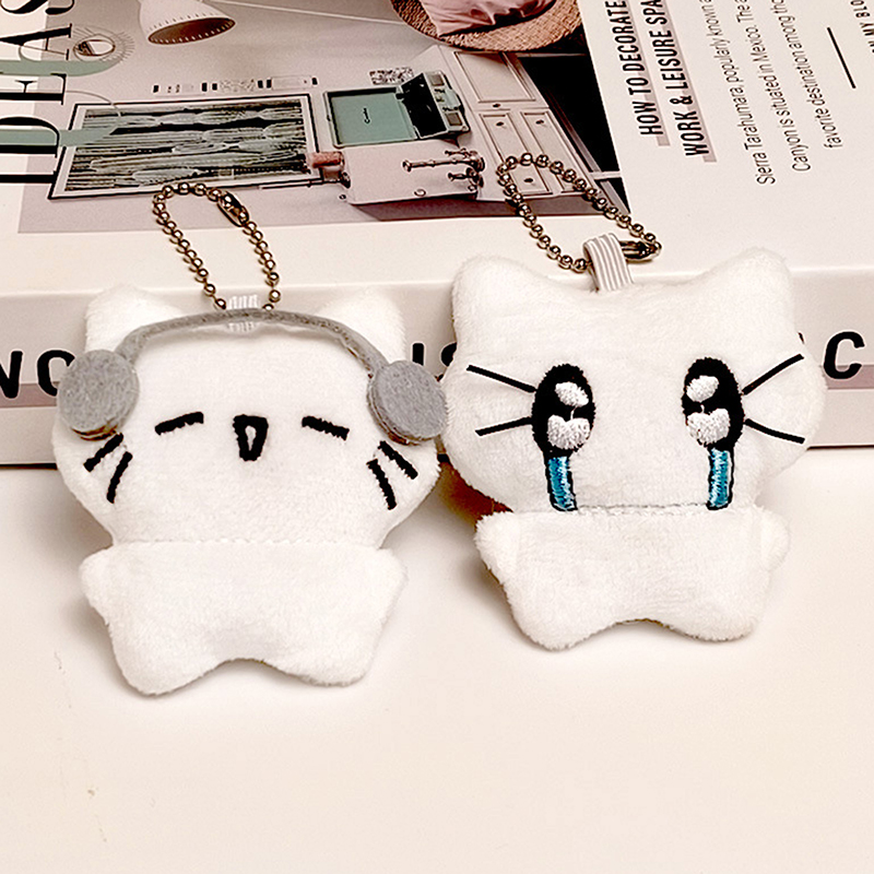 Cute Headphones Kitten Couple Keychain Mini Crying Cat Doll Plush ...