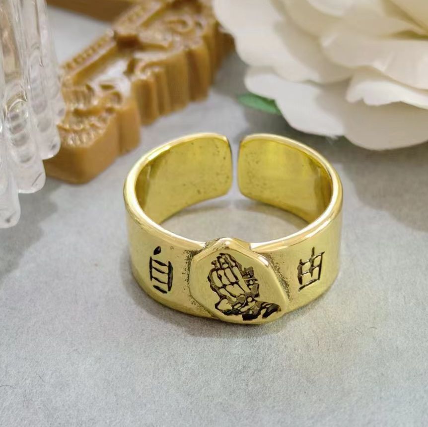 Thai Silver Prayer Free Retro Ring Handmade Trendy Men's American Style ...