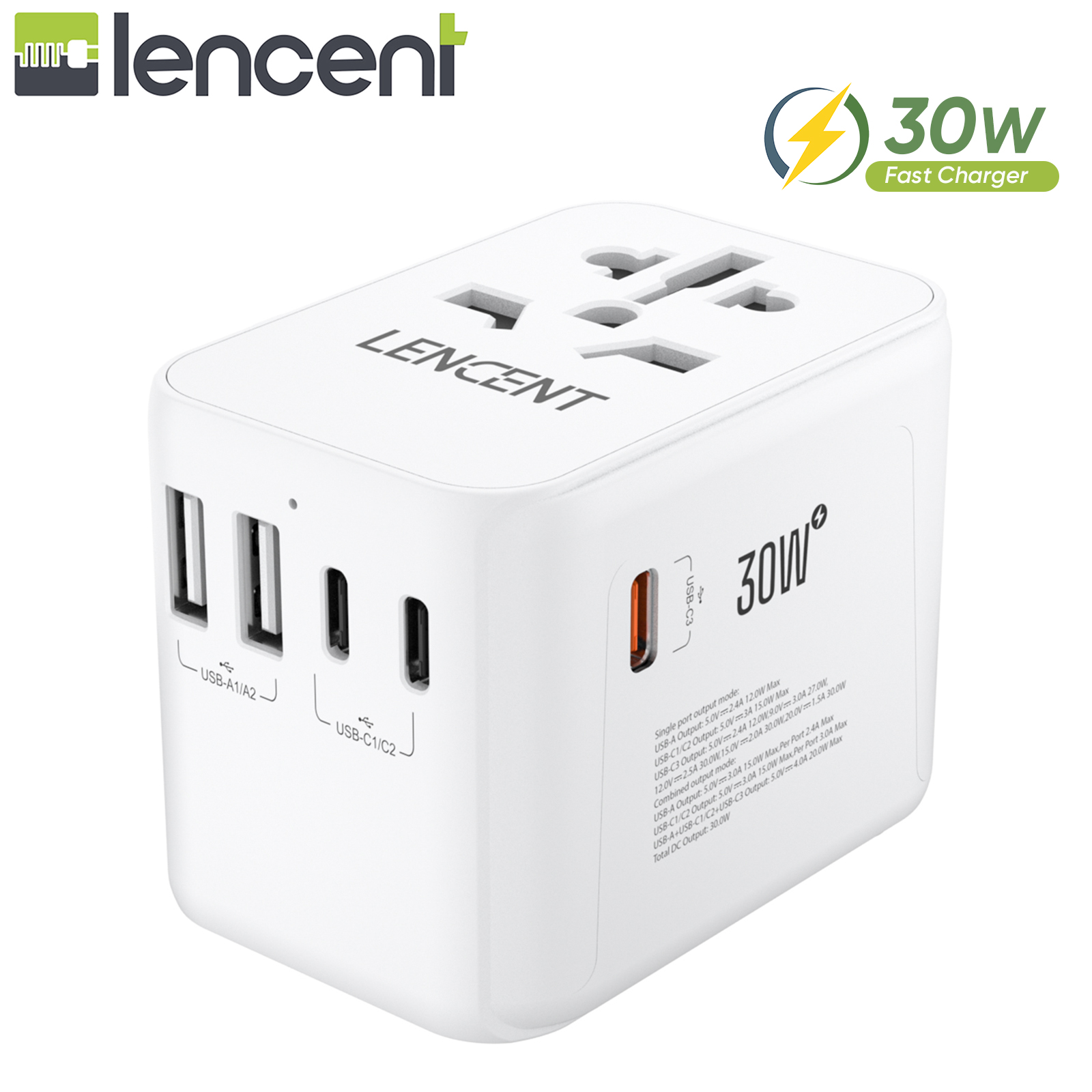 LENCENT PD 30W Fast Charger Universal Travel Adapter, International ...