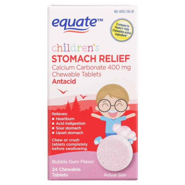 Equate Children's Stomach Relief 400 mg Bubble Gum Flavor, 24 Chewable ...