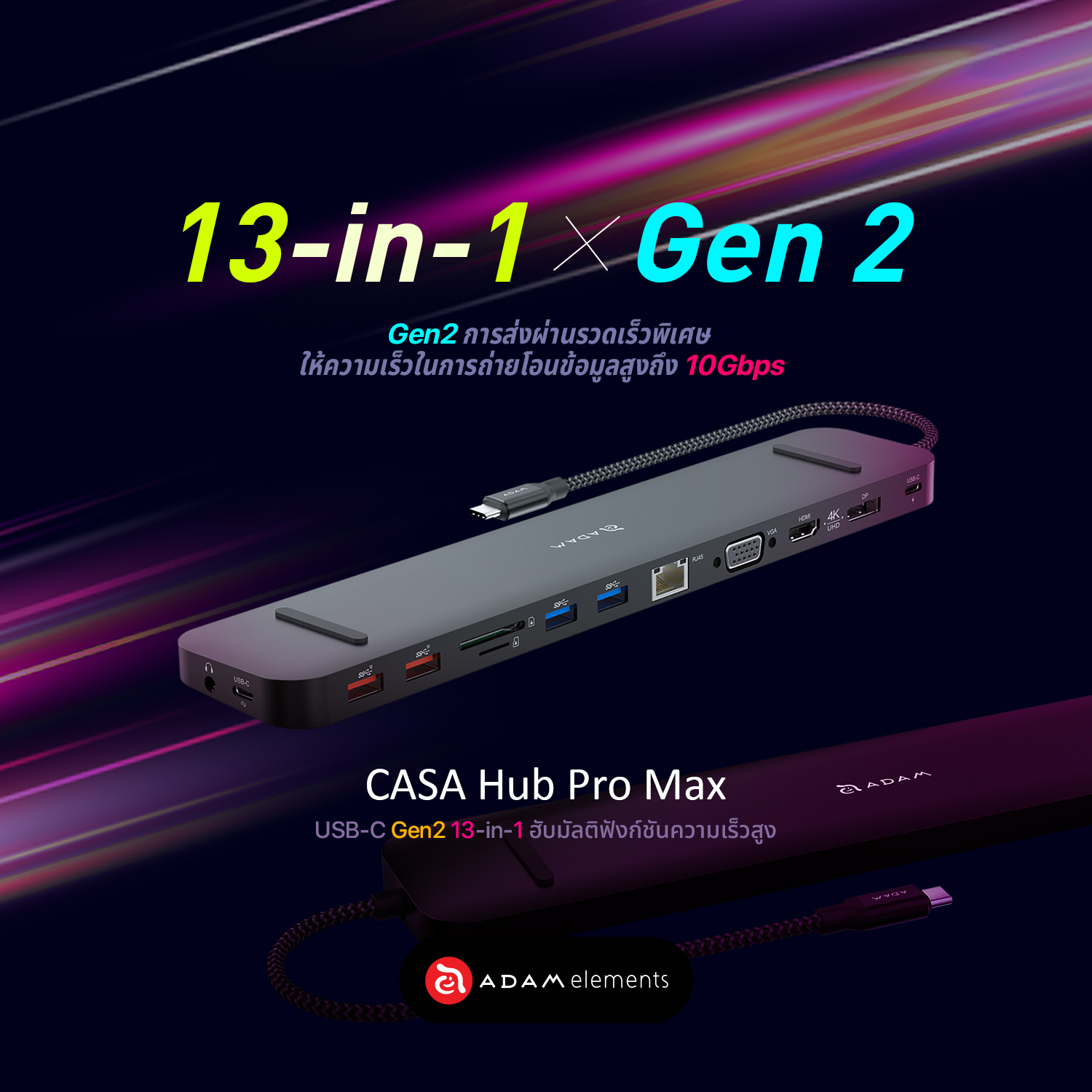 CASA Hub Pro Max USB-C Gen2 13-in-1 ฮับมัลติฟังก์ชันความเร็วสูง ...