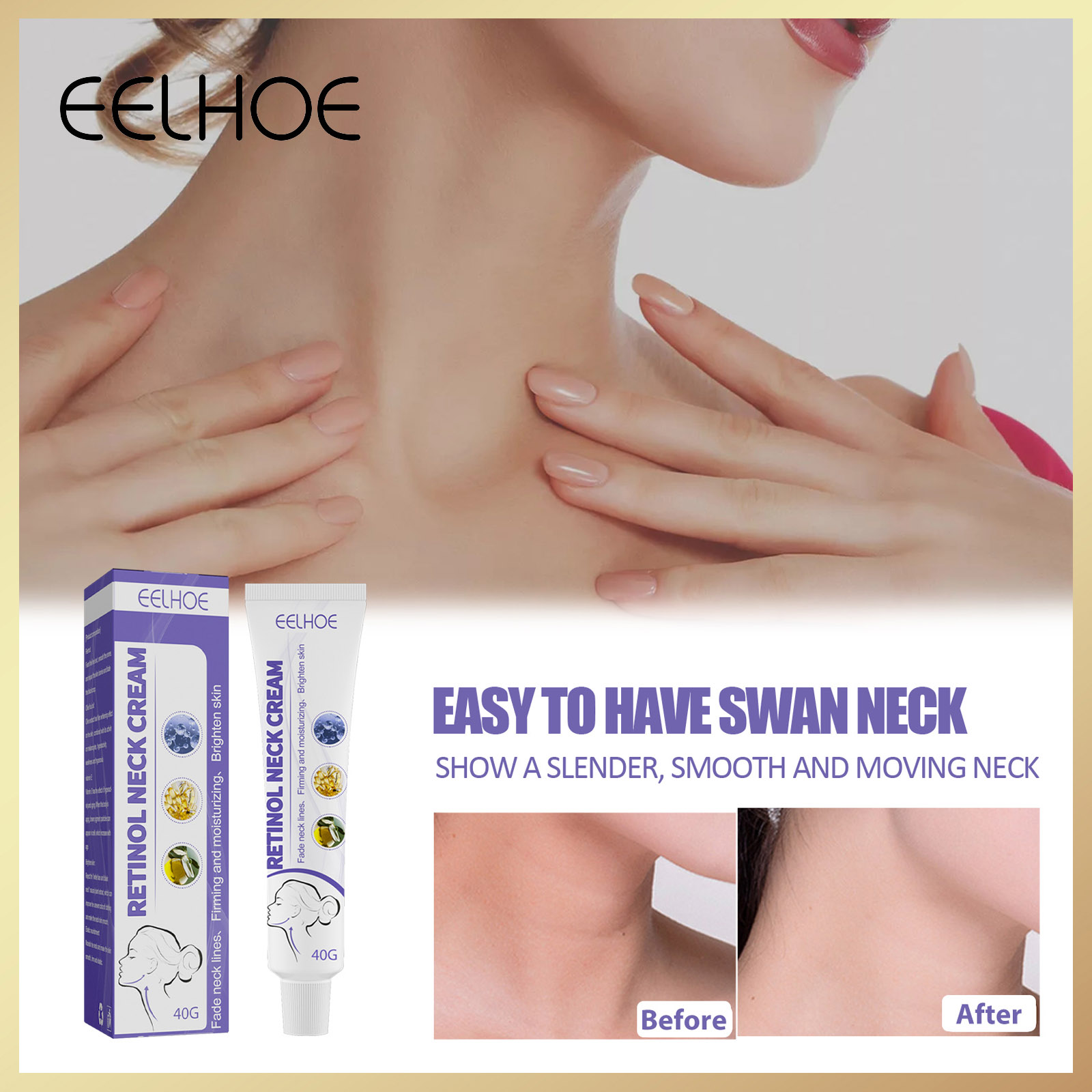 Eelhoe Retinol Neck Cream Neck Firming Rejuvenation Cream Fade Neck Line Whitening Moisturizing ...