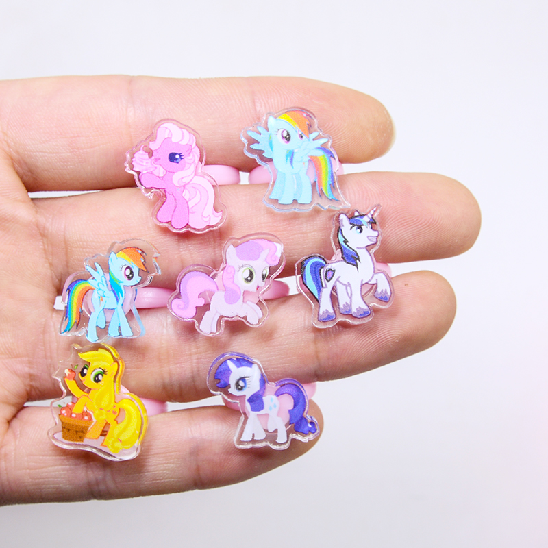 10/20Pcs MINISO Cartoon Animal unicorn My Little Pony Rings Acrylic ...