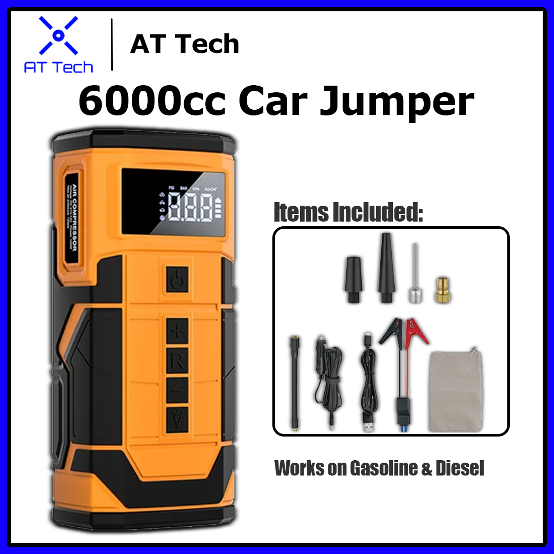 AT Tech 6000cc Car Jumper Starter Air Compressor Kereta Jump Start Tire ...