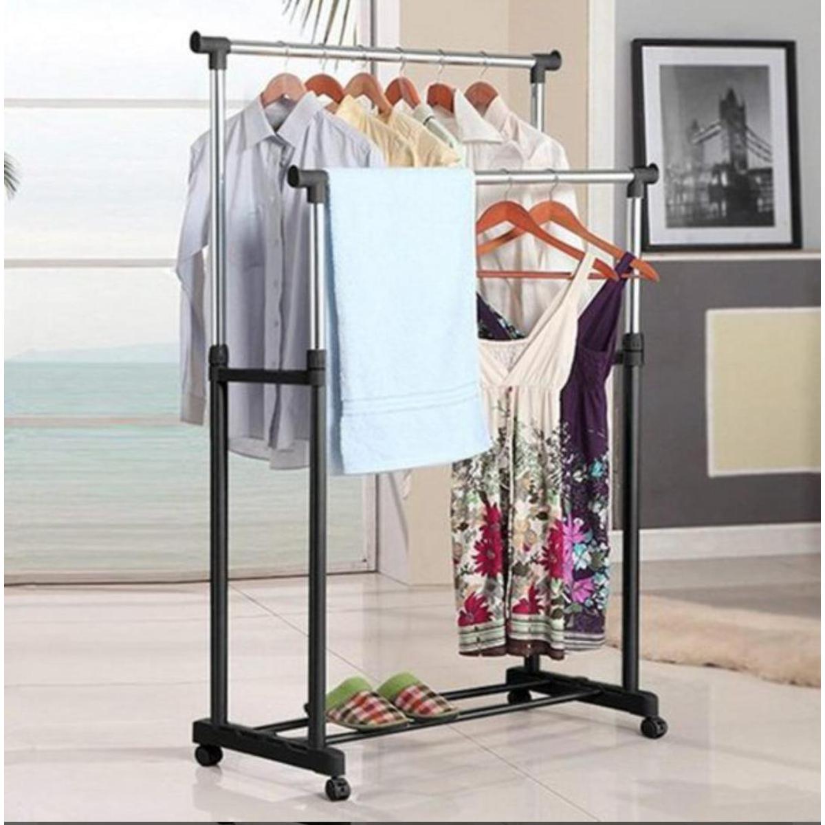 Cloth hanging stand Double Pole Portable Cloth Rack Cloth Drying Stand ...
