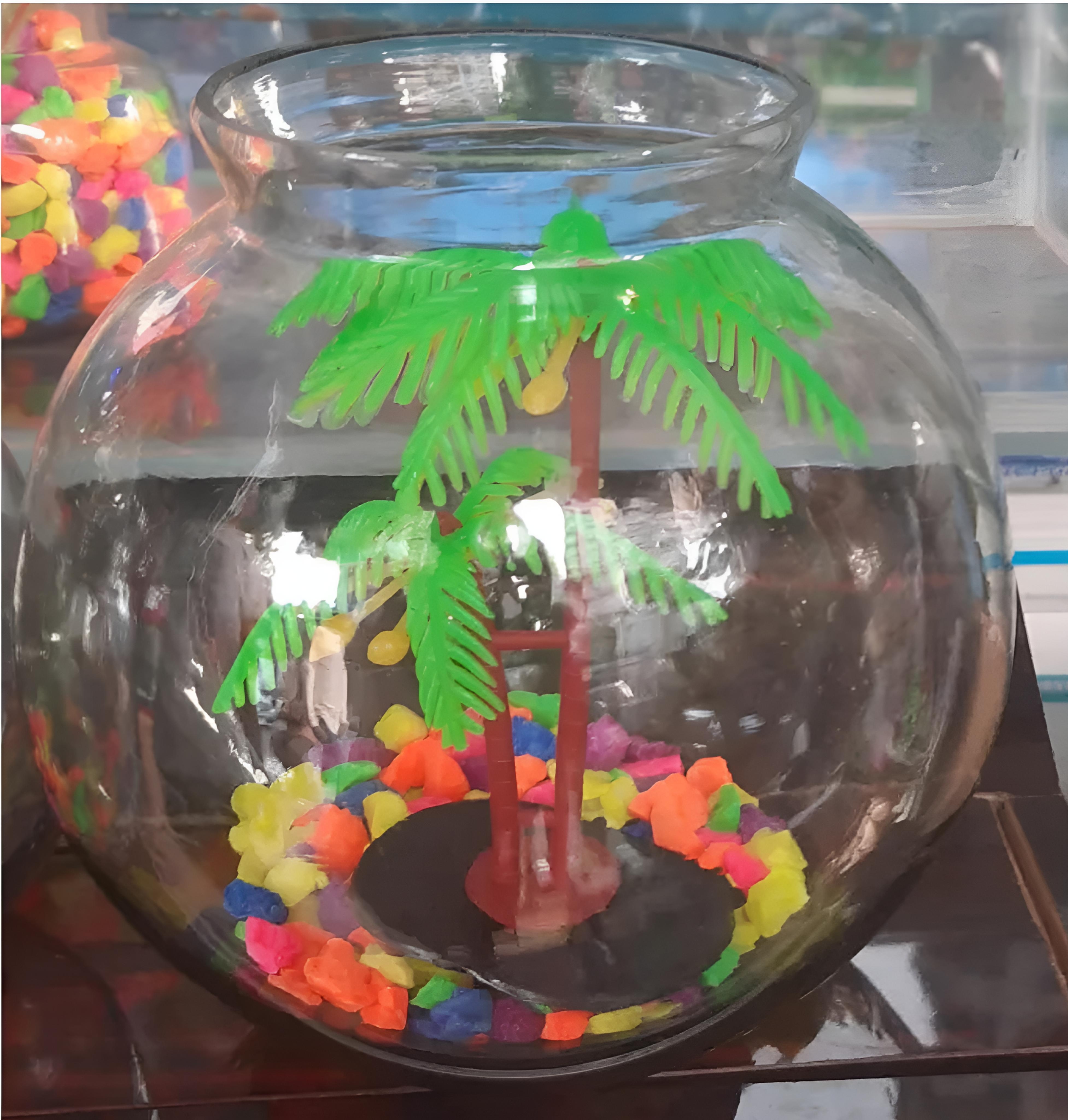Glass Fish Bowl With Colorful Stones & Tree Aquarium, Fishbowl, Cat ...