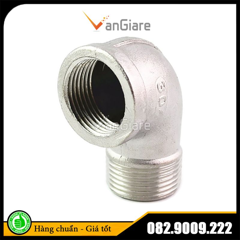 Co điếu inox 304, nối góc ren trong ren ngoài phi 13 17 21 27 34 42 49 ...