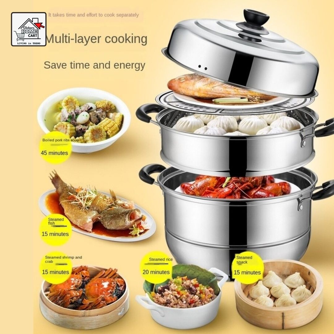 Clickers Home Cart 3 Layer Stackable Steamer Stainless Steel Cookware ...