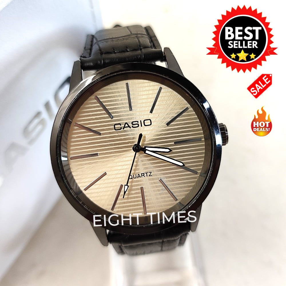 Casio Quartz Silver Dial Leather Strap Men Watch (Black) | Lazada PH