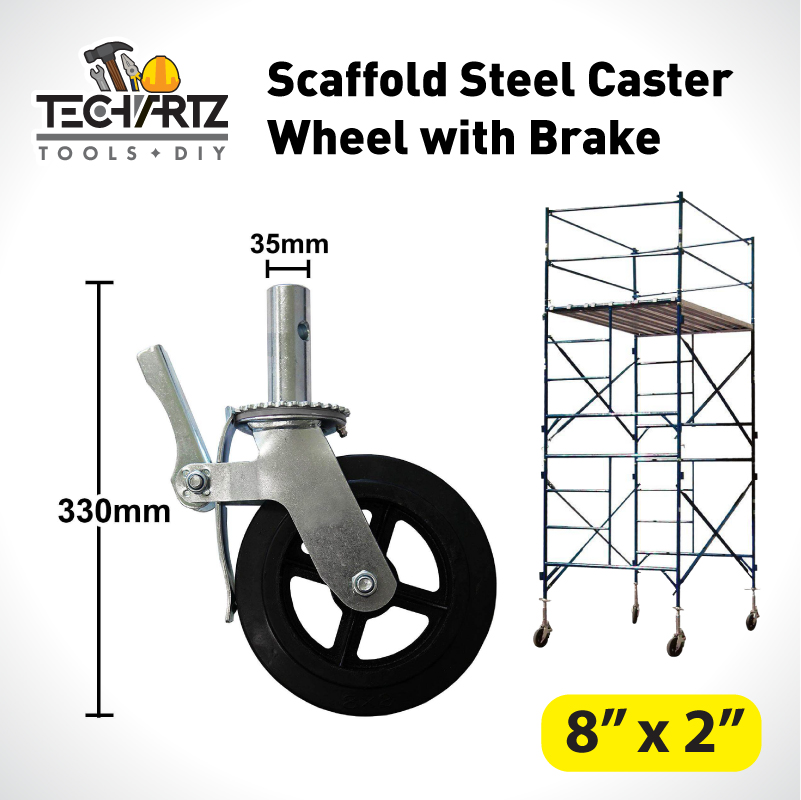 TECHART Scaffold 8 x2 Black Rubber Mold-on Steel Caster Wheel with ...
