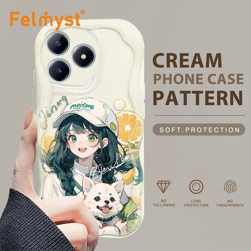 FELMYST for Realme C61 C63 Back Cover for Girls Cream Texture Wavy Edge ...
