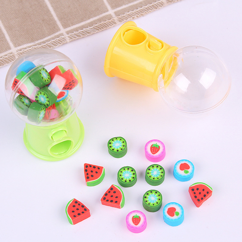 Cute Mini Gashapon Machine Design Erasers Cartoon Fruit Rubber Erasers ...