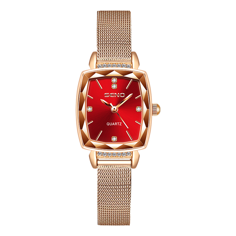 SENO Fashion Women's Watch Diamond Cut Rhombus Mirror Square Watch Mesh ...