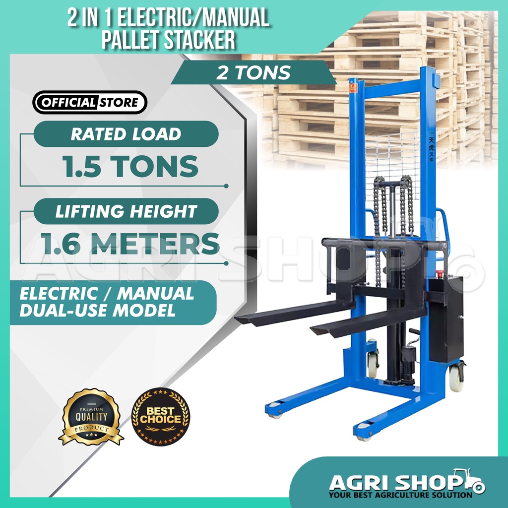 Agrishop 2 in 1 Electric/Manual Pallet Stacker 2 TONS (Duel Use model ...