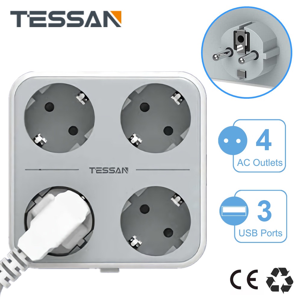 【Folio & Light】Tessan Multi-Tap Power Strip Eu Kr Plug Extension Socket ...