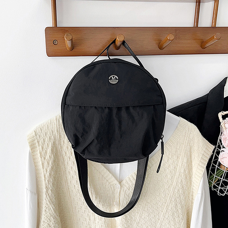 Cute Fashion Nylon Shoulder Bag Solid Color Small Round Bag Mini ...