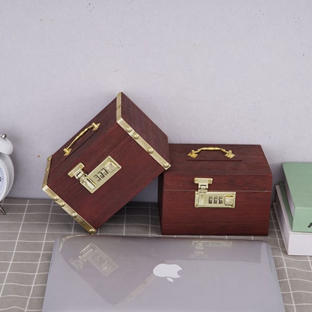 Props Box Retro Wooden Savings Chinese Style Rectangle Money Metal ...