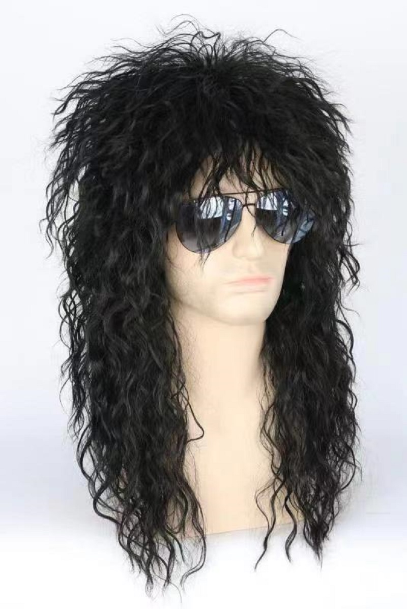 Men Women Rock Wig 70s 80s Rock Punk Wig Long Curly Hair Wigs For ...