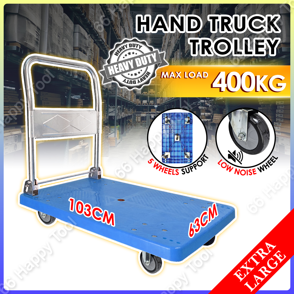 Trolley Portable 400kg Hand Truck Heavy Duty PVC Foldable 100CM Low ...