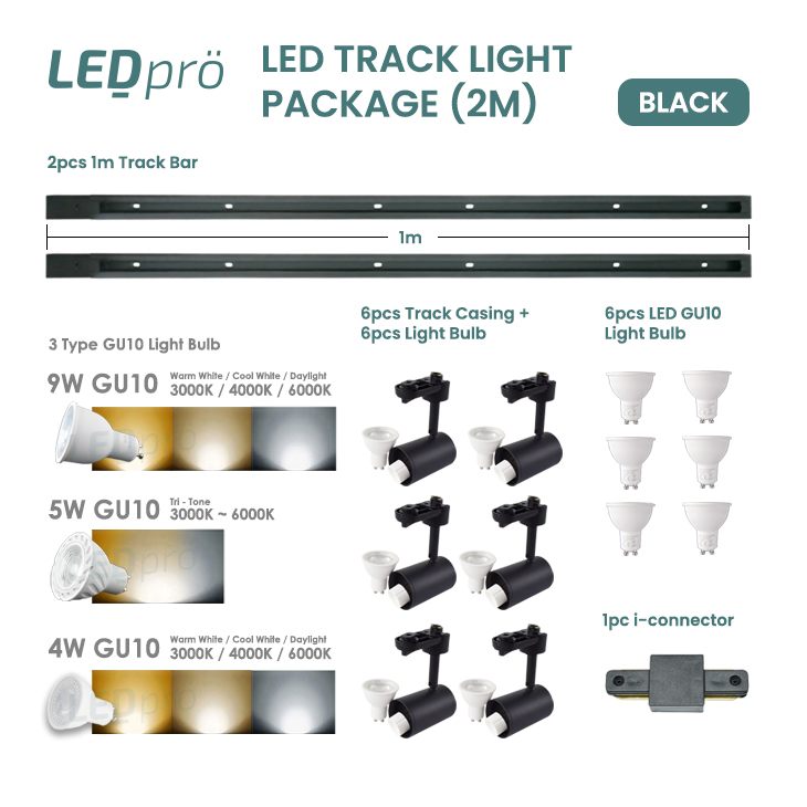 LED PRO LED Track Light 2M Set 6pcs Track Light With 2M Track Complete ...