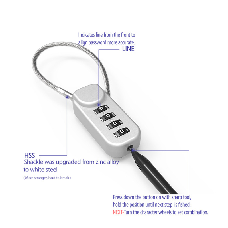 4 Digit Combination Code Number Lock With Spring Coil Wire Rope For ...
