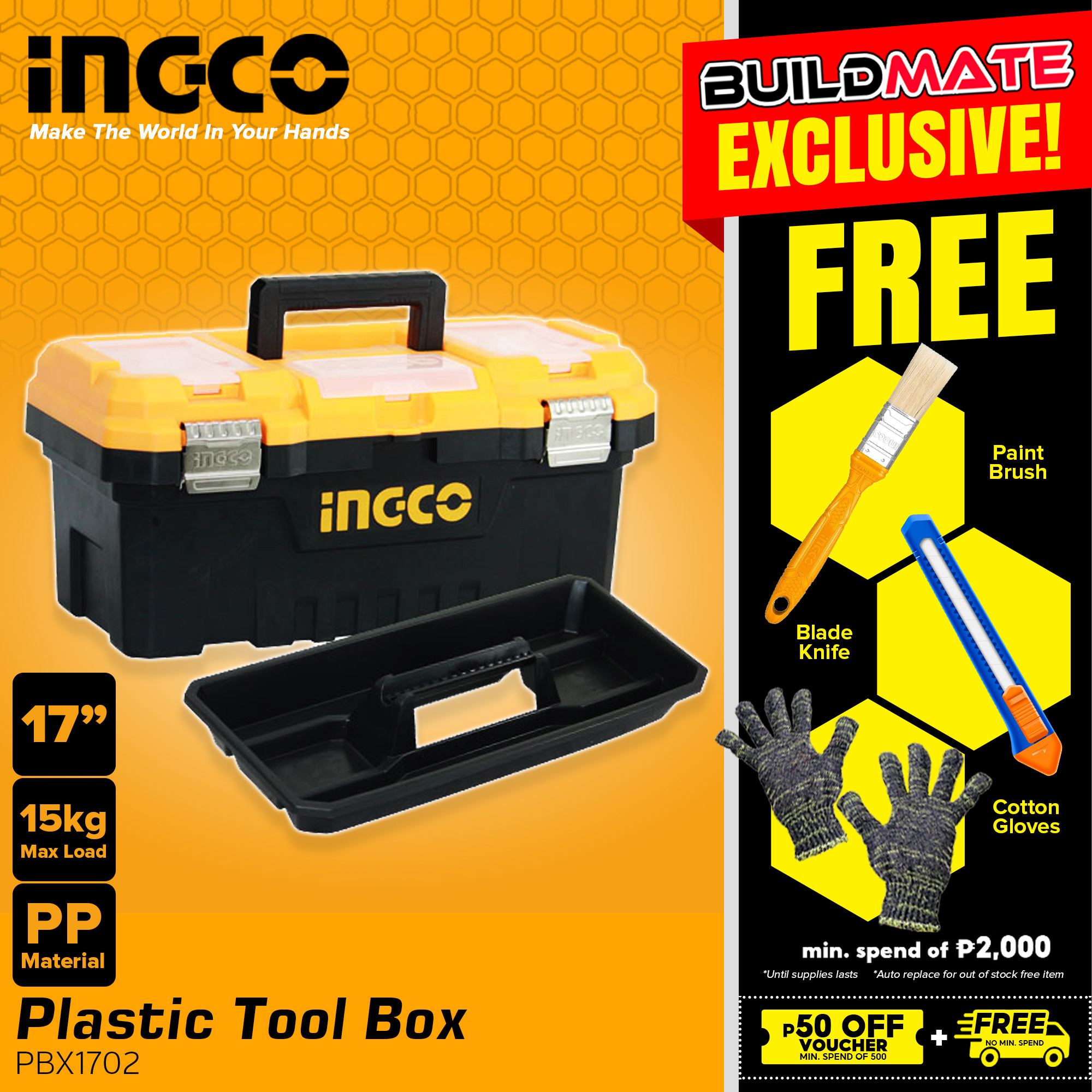BUILDMATE Ingco Tool Box 14" Inch 17" Inch [SOLD PER PIECE] Plastic ...