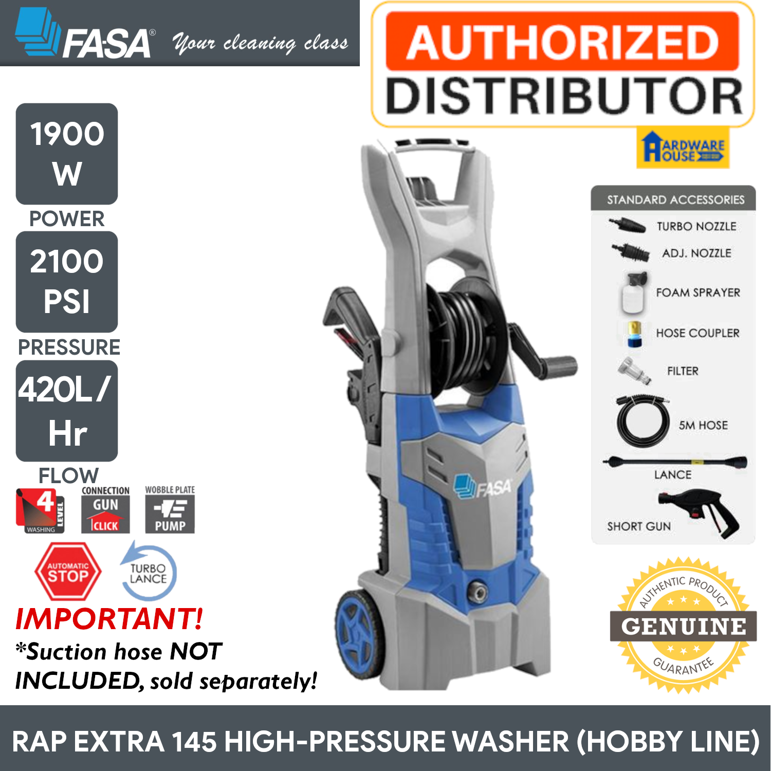 ORIGINAL FASA RAP EXTRA 145 BAR High Pressure Washer Portable Power ...