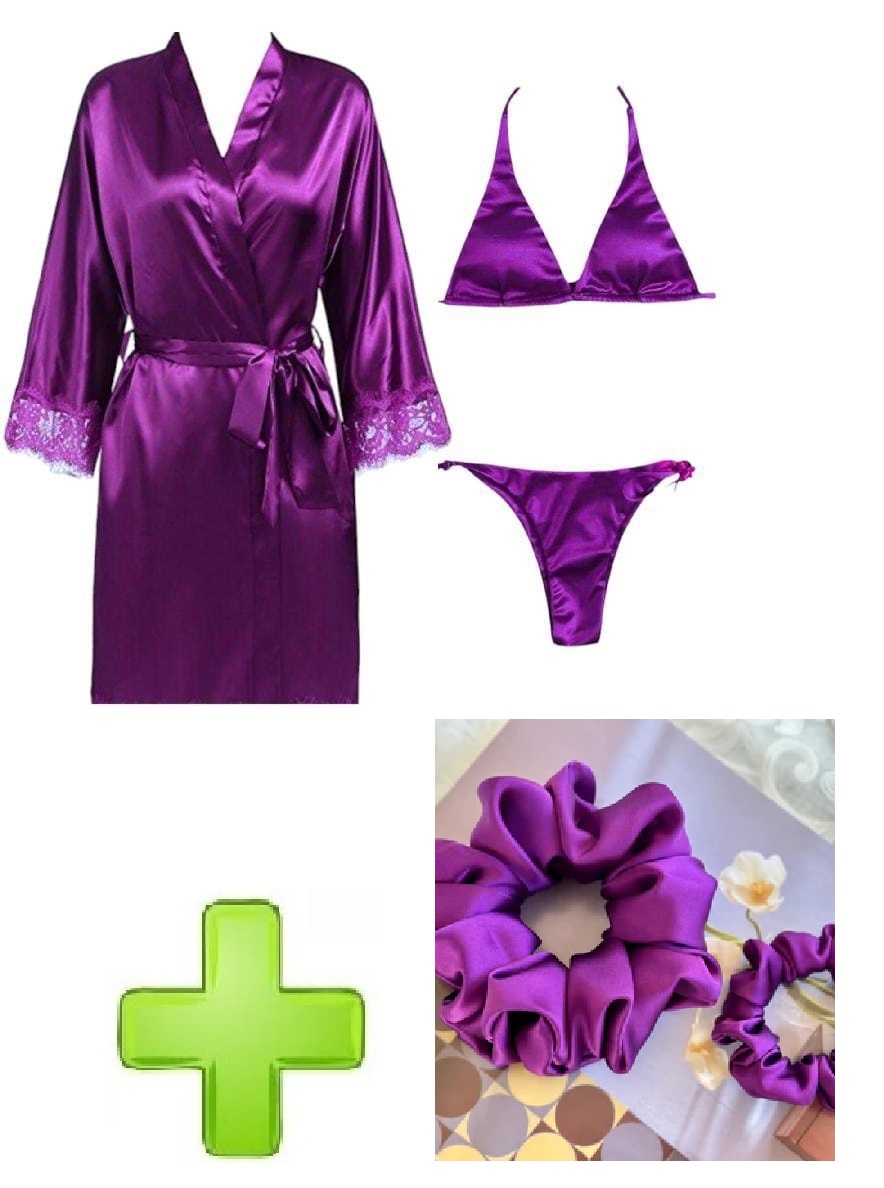 Women 3 Piece Sexy Nighty Sleepwear Silk Satin night dress Lingerie Set ...