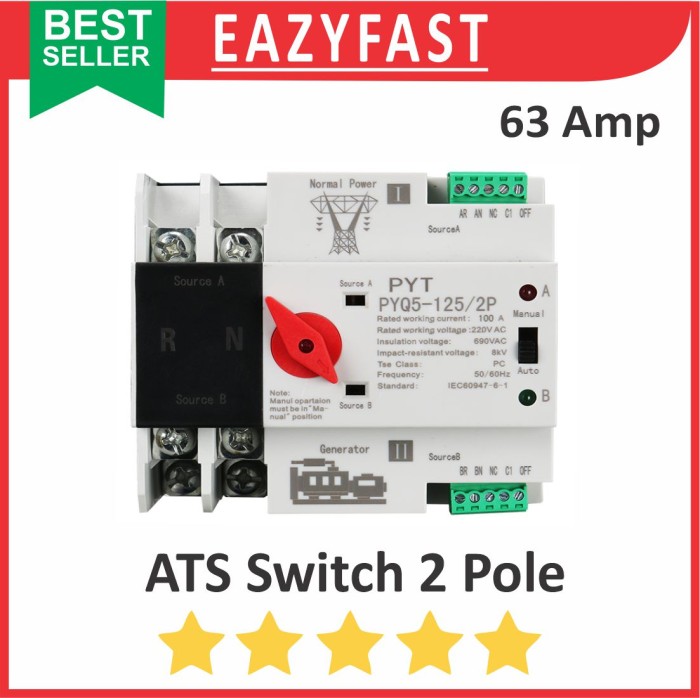 ATS Automatic Transfer Switch 2P 4P Saklar Auto Otomatis PLN Genset AC ...