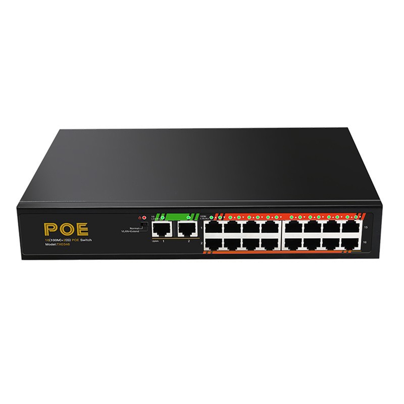 16 Port 100M+2 Port Gigabit POE Switch LAN Switching HUB Adapter ...