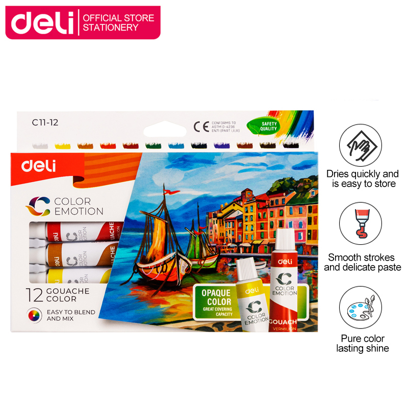 Deli 5/12/24 Colors Solid Watercolor Paint 12ml Gouache Pigment EC11-24 ...