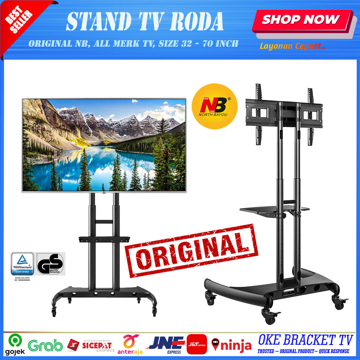 bracket tv stand NB AVA 1500 32 - 70 inch / Standing breket tv roda ...
