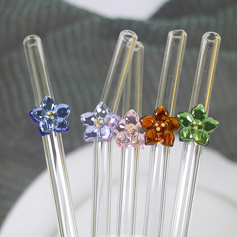 Flower Glass Straw, Reusable Drinking Straws Cute Butterfly Heat ...