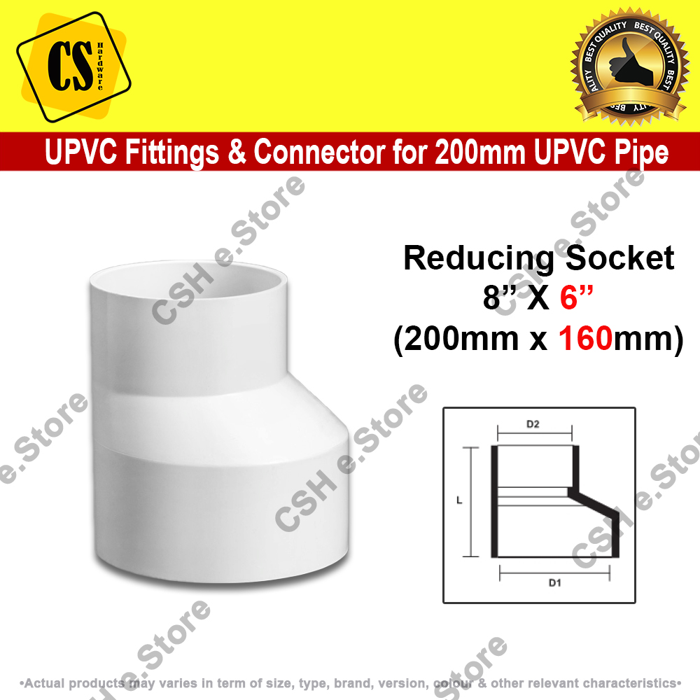 UPVC Fitting Connector Sambungan Paip Putih 200mm Elbow 45 Elbow Tee ...