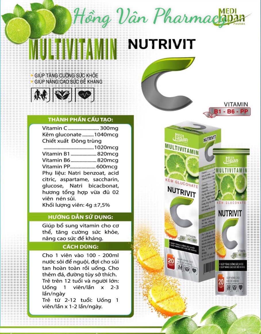 Viên sủi Multivitamin Nutrivit C các vị, bổ sung vitamin C, hỗ trợ tăng ...