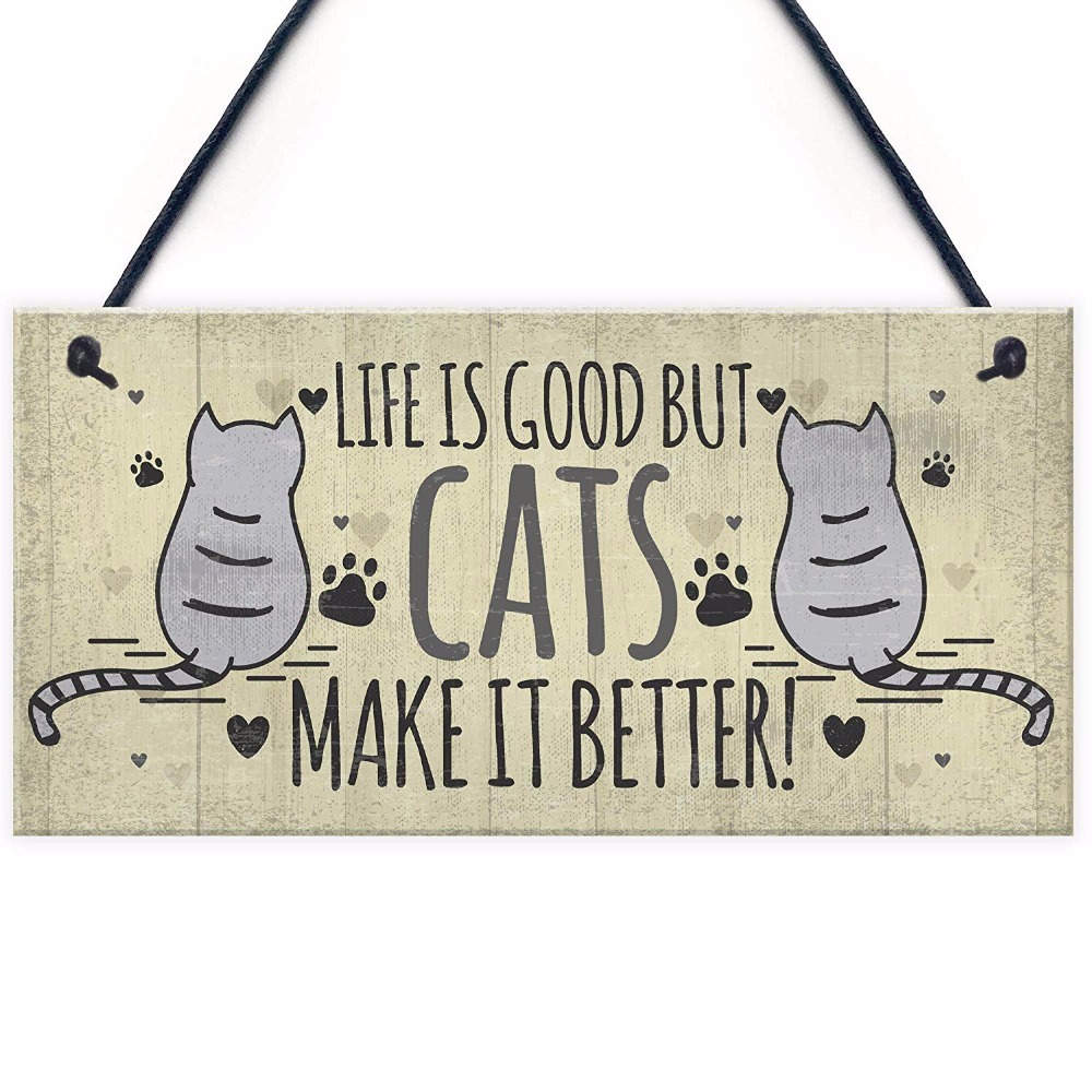 10x20cm Lovely Wooden Cat Sign Hanging Plaque Cute Wood Pendant Plates ...