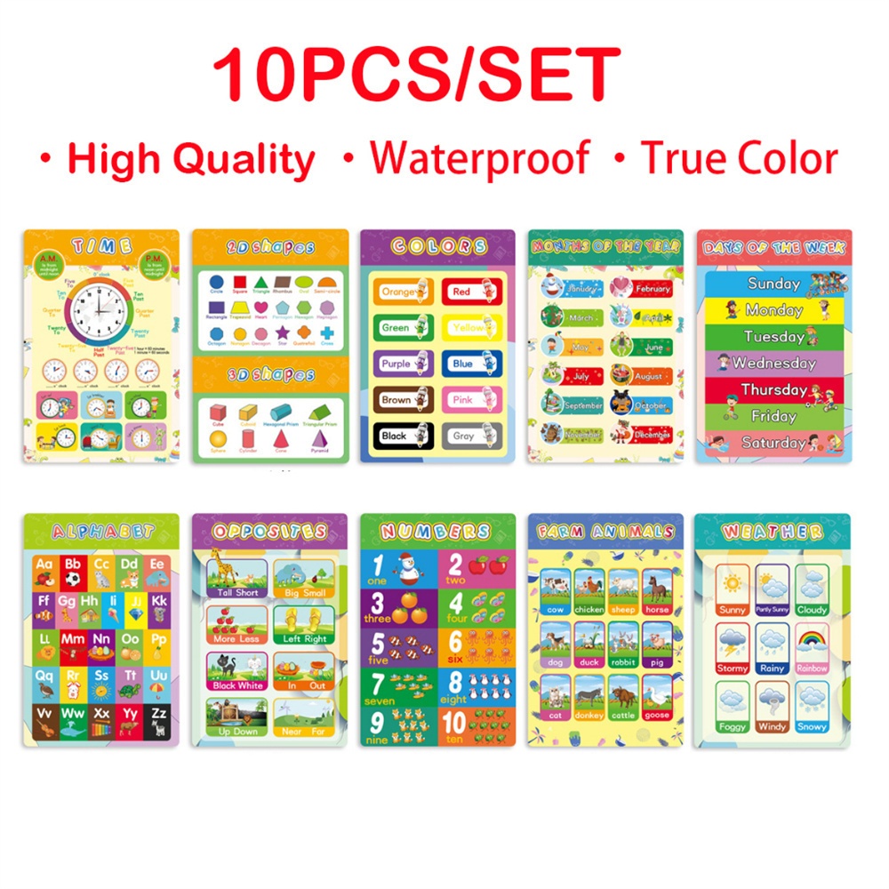 Chart For Kid Educational Set Wall Colors Numbers Alphabet Chart ...