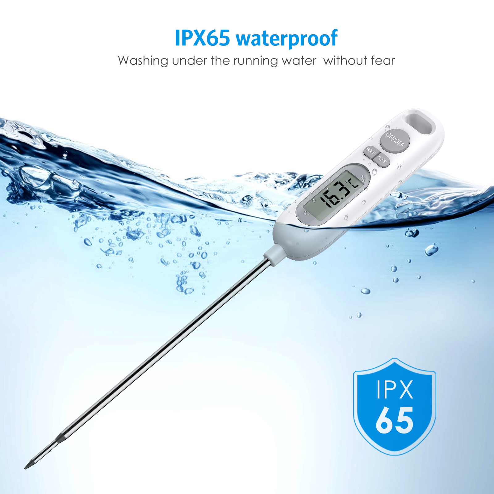 CRIACR Digital Thermometer, IPX65 Waterproof, Instant Display Readings ...